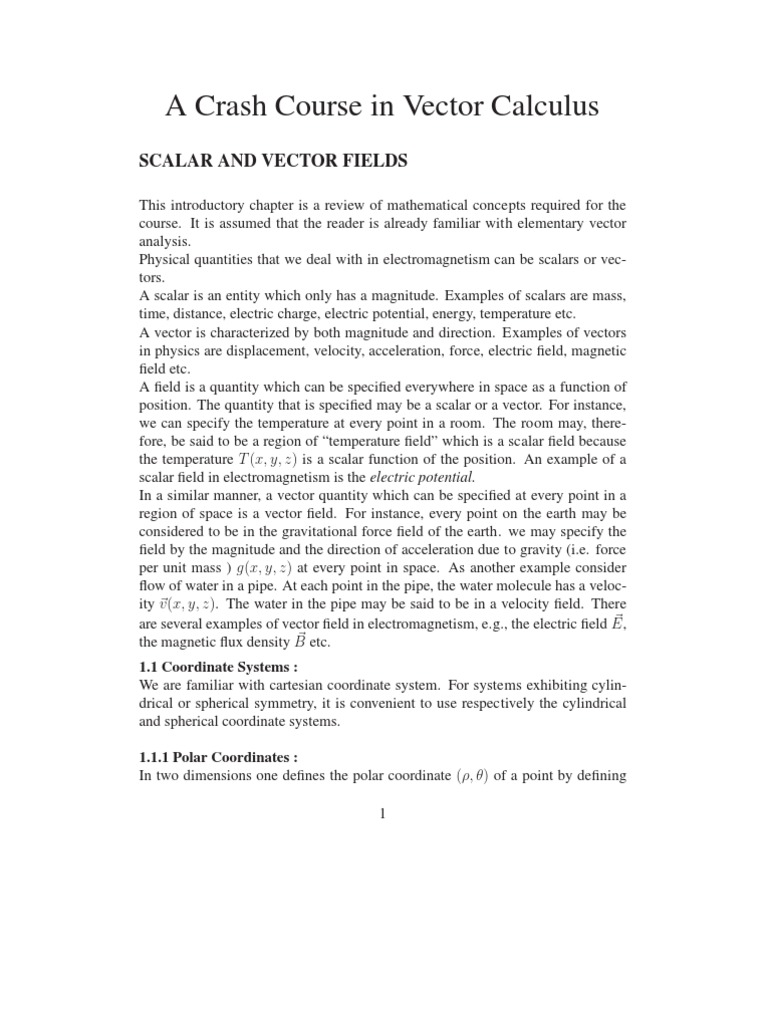 Introduction to Vector Calculus Basics | PDF | Coordinate System ...