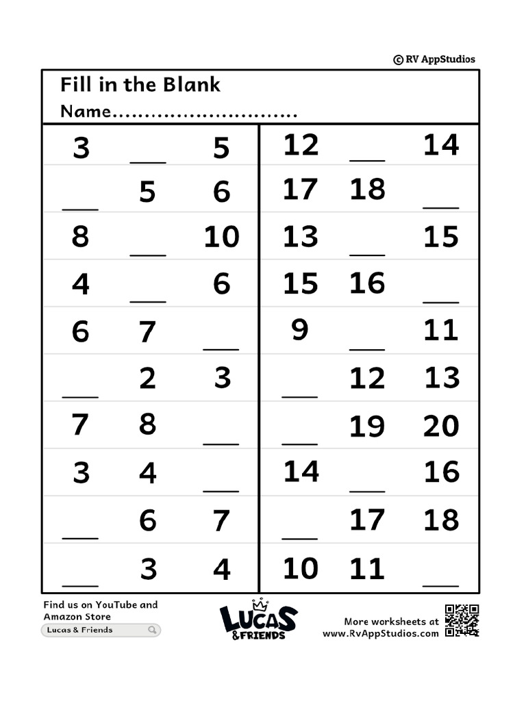 132 Free Printable Worksheets For Kids Fill in The Blank Number ...