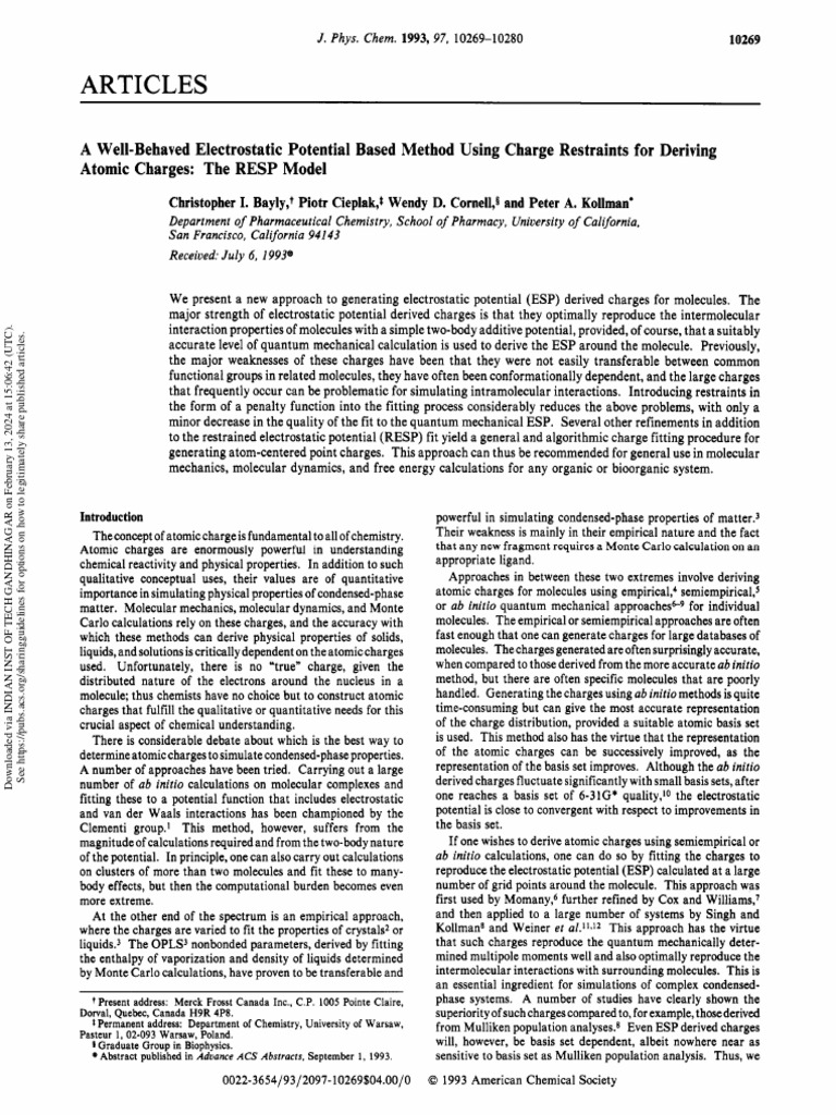 RESP | PDF | Computational Chemistry | Ab Initio Quantum Chemistry Methods