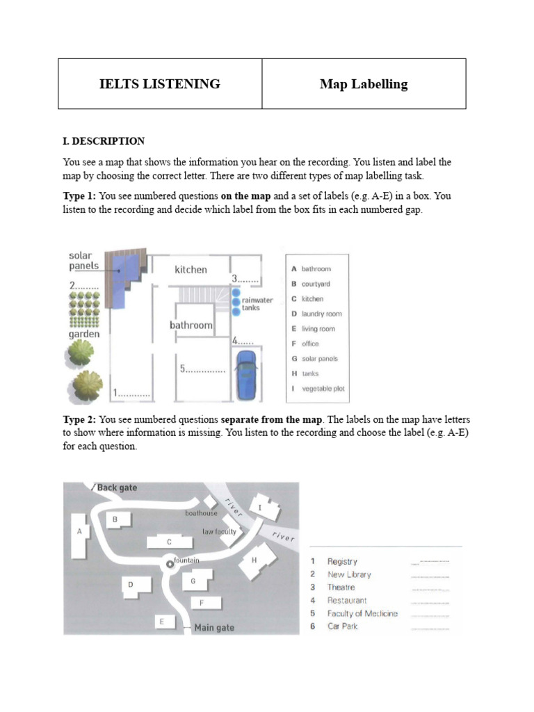 TT. IELTS. Unit 6. Listening - Map Labelling | PDF