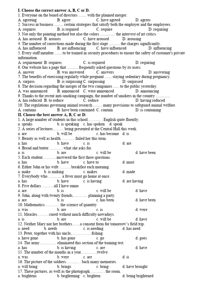 Verb Agreement | PDF | Subject (Grammar)