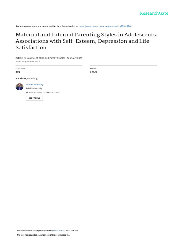 Maternal and Paternal Parenting Styles in Adolesce | PDF | Parenting ...