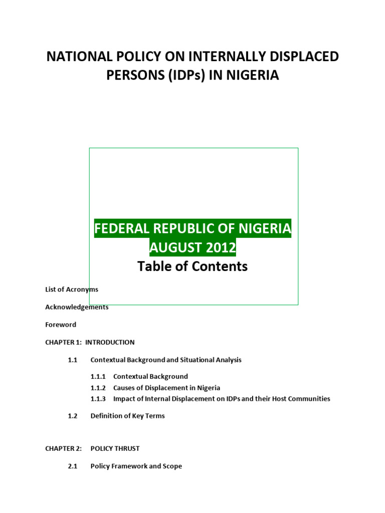 Nigeria's National Policy on IDPs | PDF | Internally Displaced Person ...