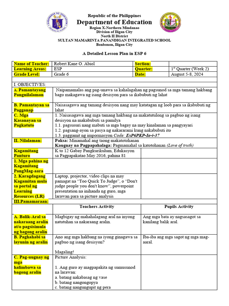 Lp-Esp 6 Week 2 | PDF