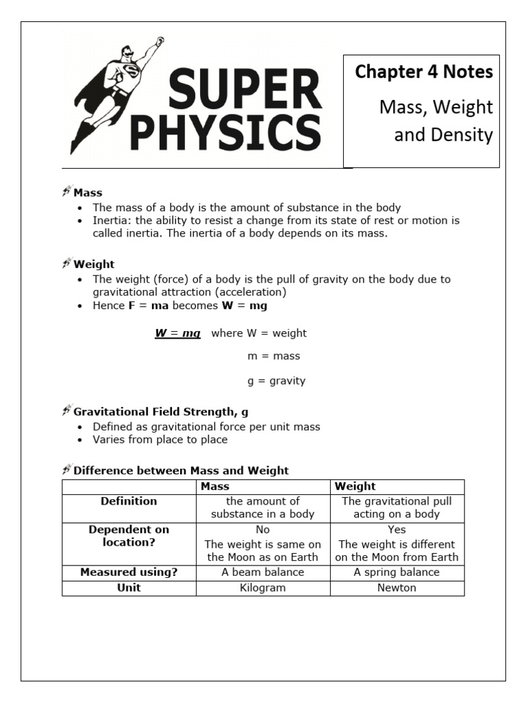 C4 Mass Weight and Density Notes | PDF | Pressure | Weight