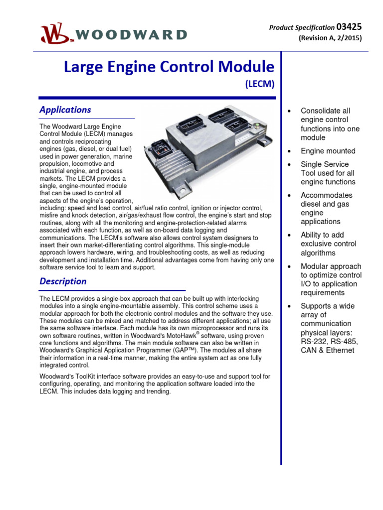 Large Engine Control Module: Applications | PDF | Diesel Engine | Engines