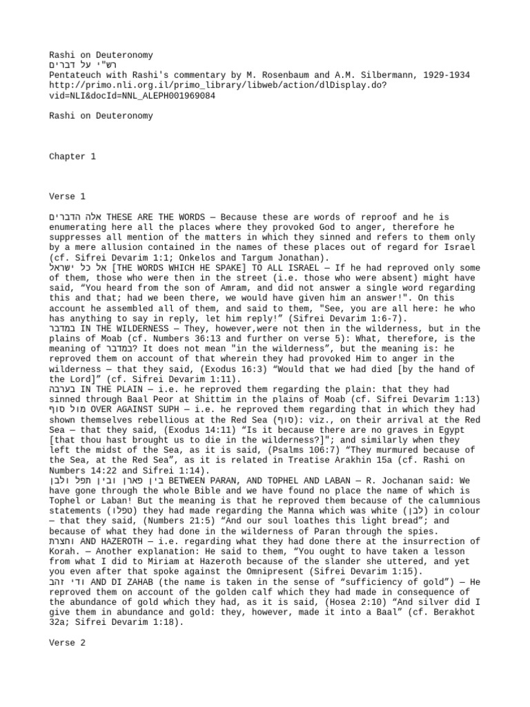 Rashi On Deuteronomy - en - Pentateuch With Rashi - S Commentary by M ...