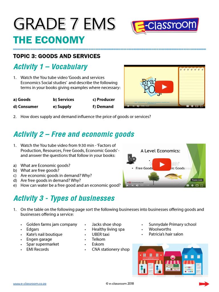 Grade 7 EMS: Goods & Services Activities | PDF | Goods | Economies