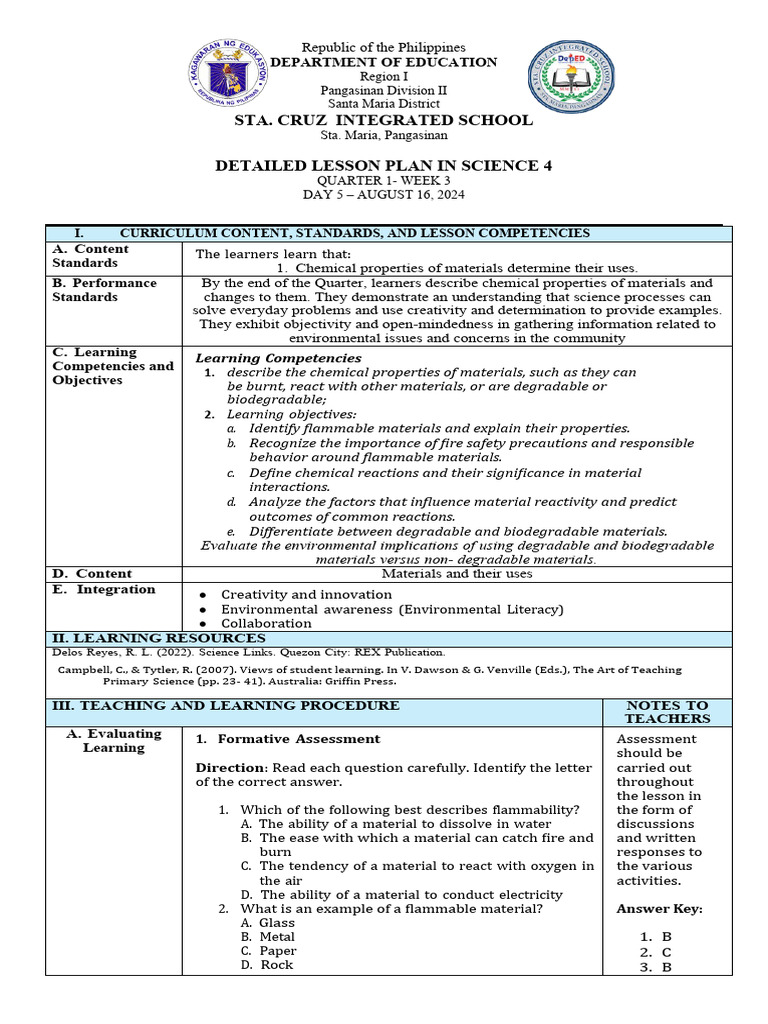 Science 4 - Q1 - Wk3 - Day5 | PDF | Learning | Plastic