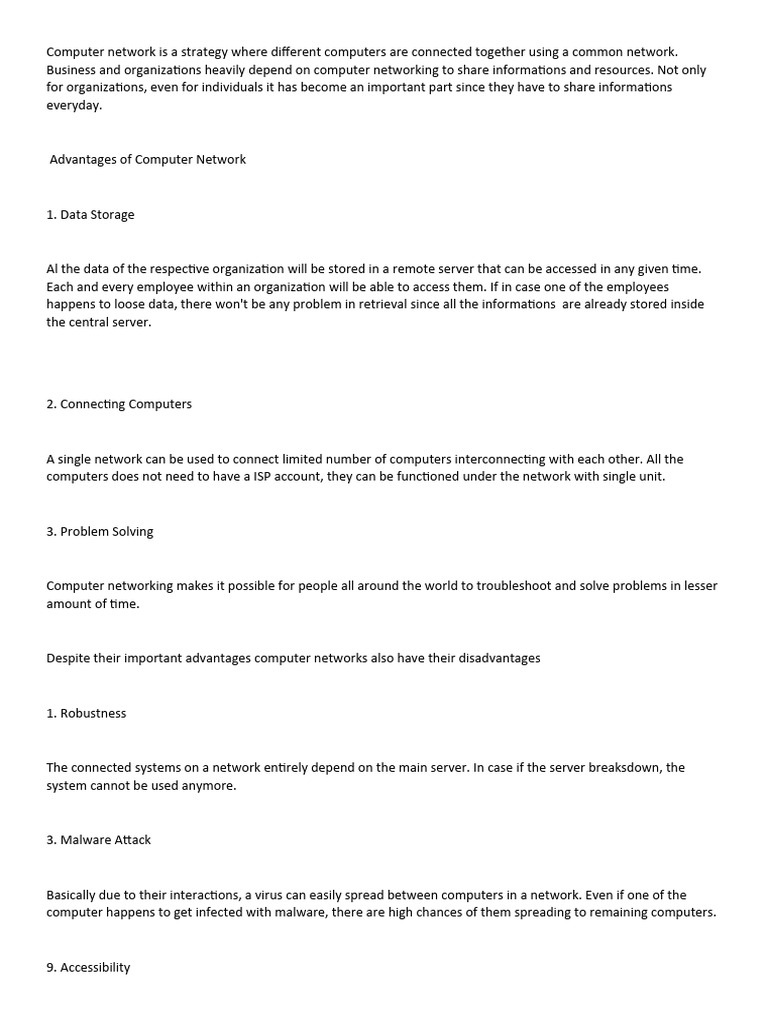 Advantages and Disadvantages of Using Networks | PDF