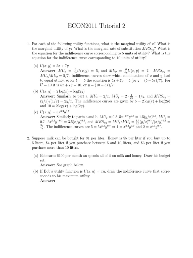 Tutorial 2 Solutions PDF | PDF | Utility | Mathematical Optimization