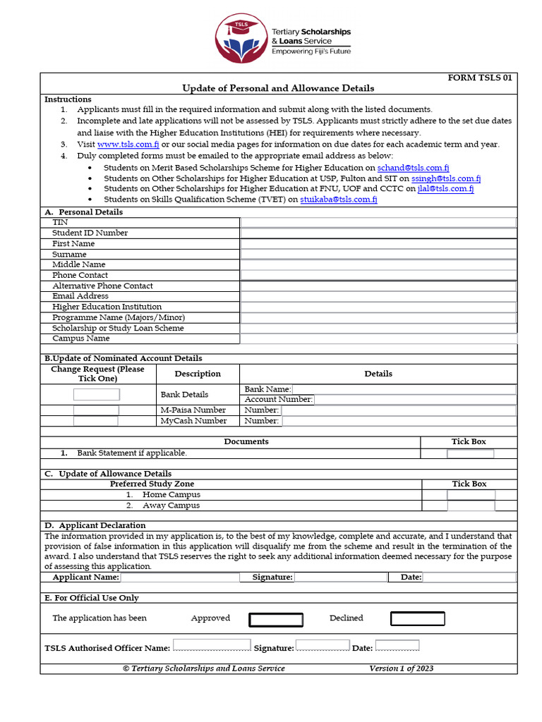 TSLS Personal and Allowance Update Form | PDF