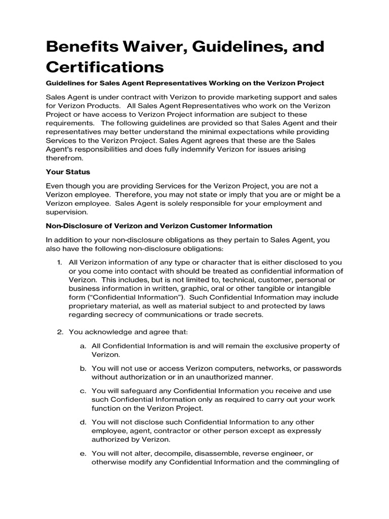 Benefits Waiver | PDF