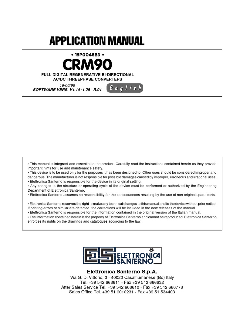 CRM90 Operation Manual Overview | PDF | Electric Motor | Power Supply