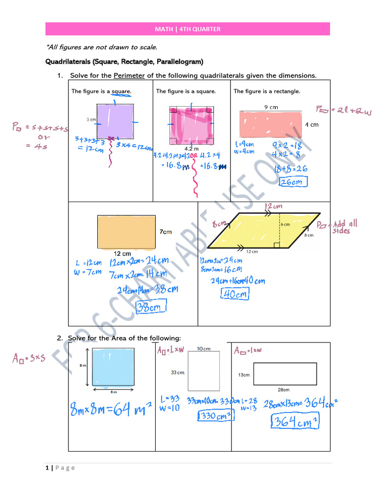 MATH Exam Review Quadrilaterals Triangles Circles and Composite Figures ...