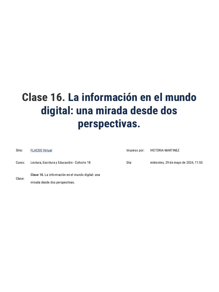 Clase 16. La Información en El Mundo Digital - Una Mirada Desde Dos Perspectivas | PDF ...