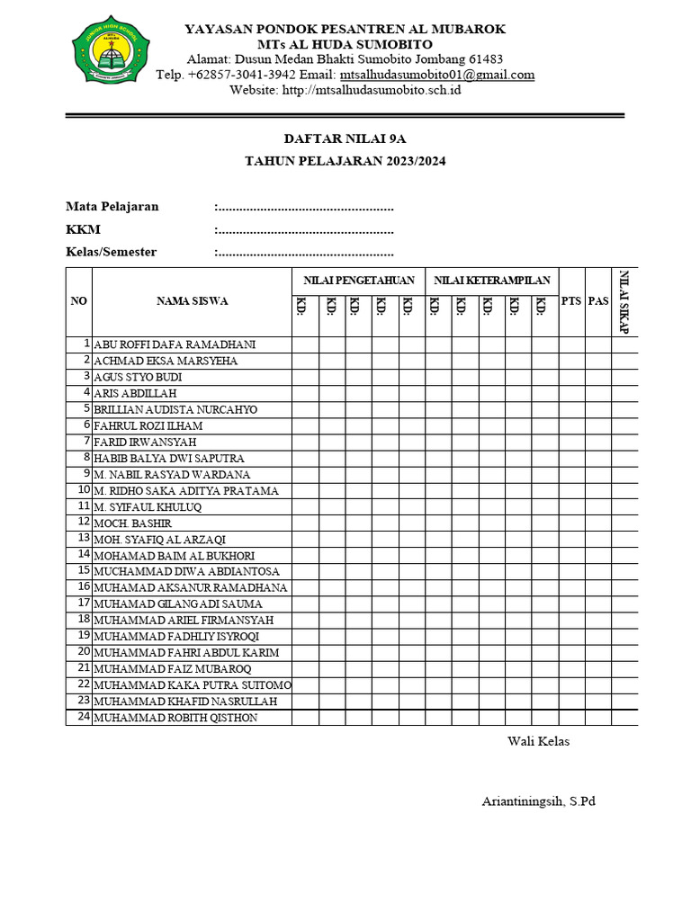Daftar Nilai Siswa 23-24 Genap | PDF
