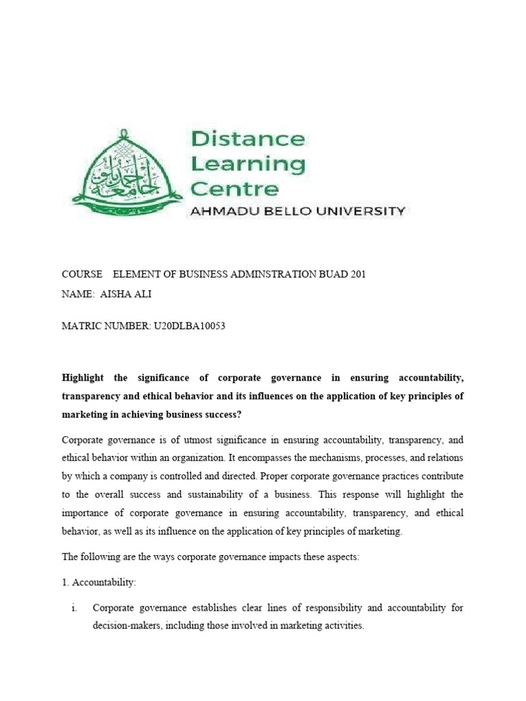 Course Element of Business Adminstration Buad 201 | PDF | Governance ...