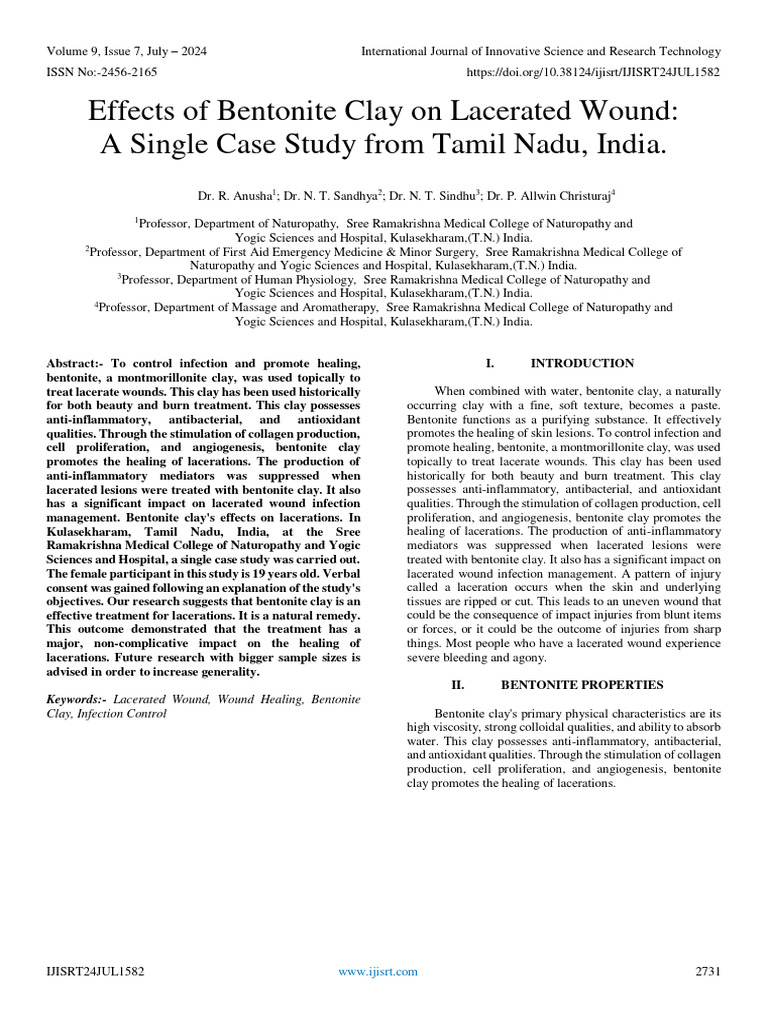 Effects of Bentonite Clay On Lacerated Wound: A Single Case Study From ...