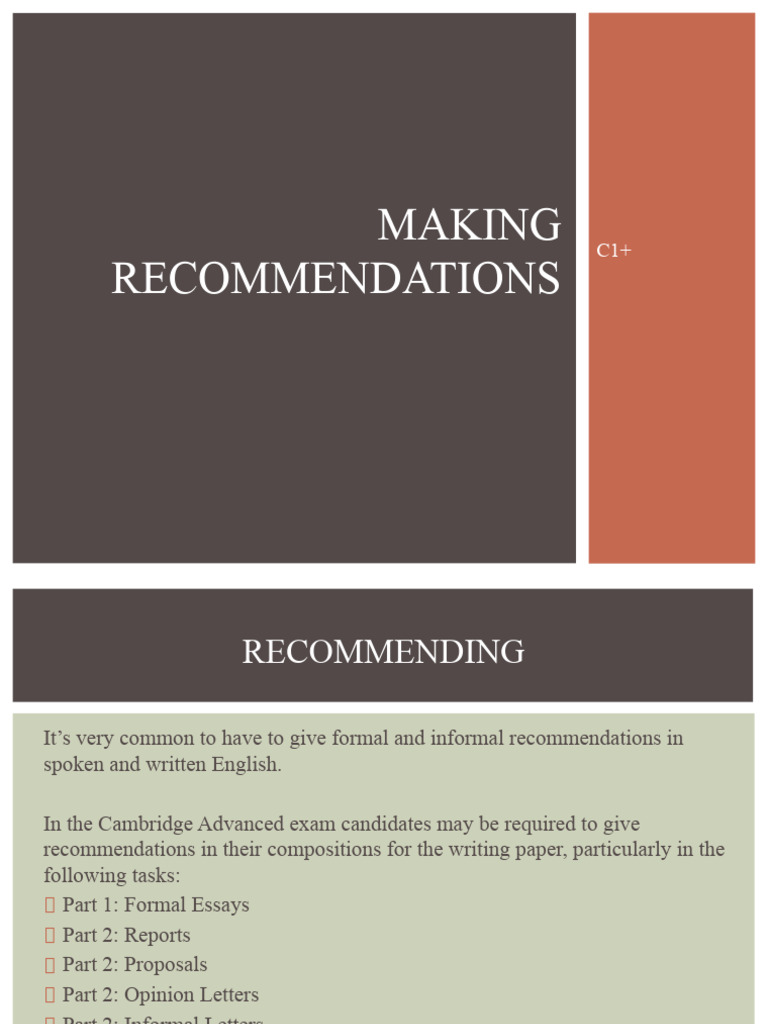 Making Formal Recommendations | PDF | Verb | Linguistics