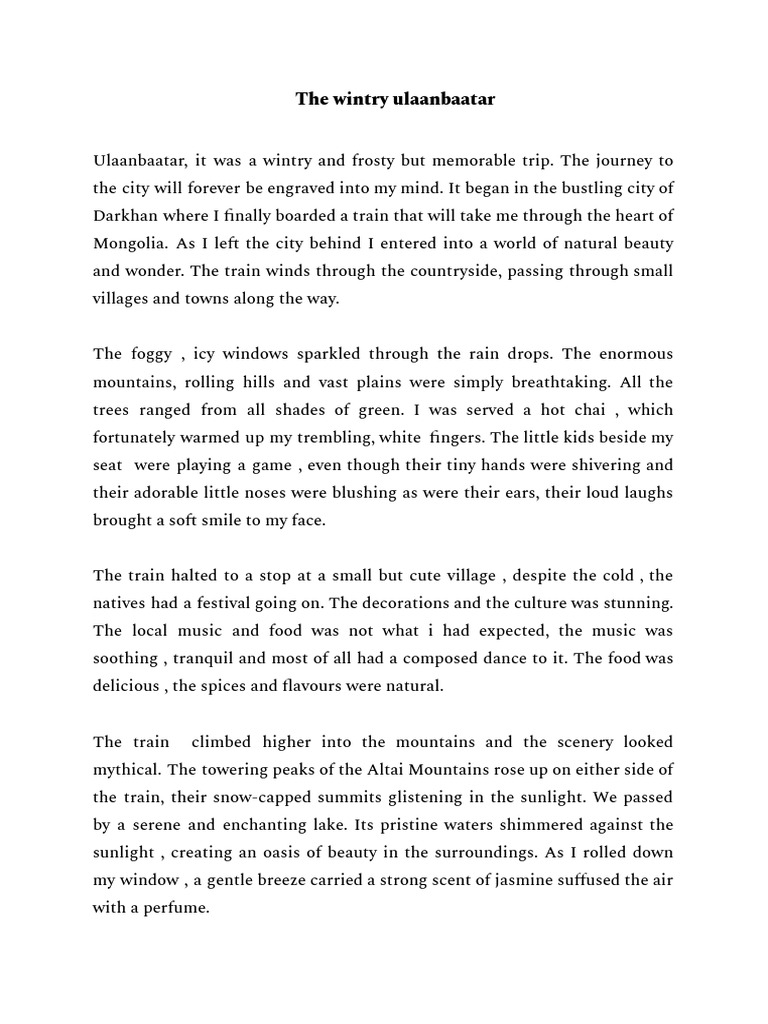 Descriptive Writing (Ulaanbaatar) | PDF | Physical Geography | Earth ...