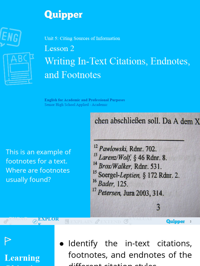 EAP11 12 Unit 5 Lesson 2 Writing in Text Citations Endnotes and ...