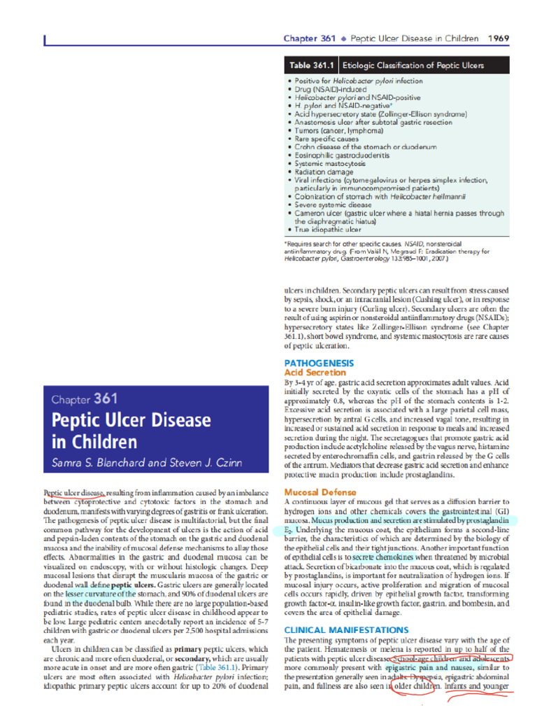 Peptic Ulcer Disease in Children | PDF