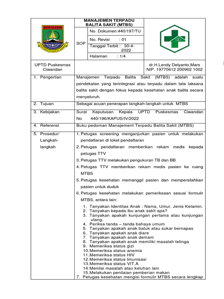 SOP Manajemen Terpadu Balita Sakit | PDF | Kesehatan Holistik | Sains ...