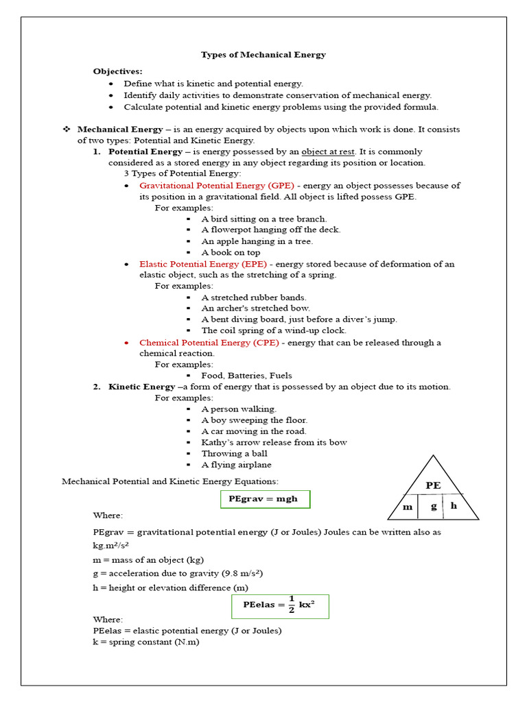 Types of Mechanical Energy Lesson | PDF | Potential Energy | Kinetic Energy