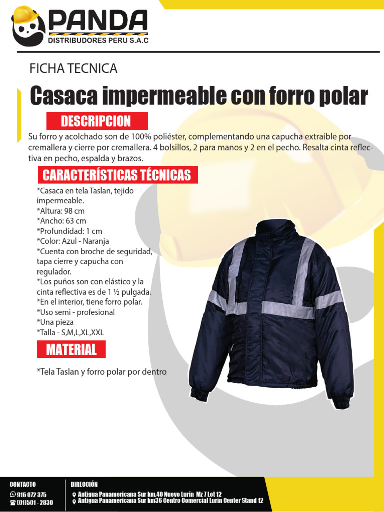 Ficha-Tecnica-Casaca Impermiable Con Polar Por Dentro | PDF