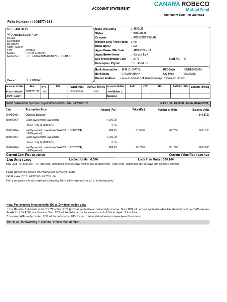 Account Statement | PDF | Banks | Dividend
