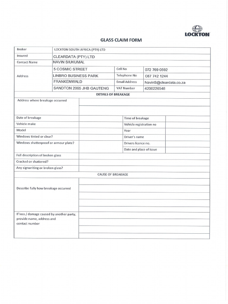 Lockton Glass Claim Form | PDF