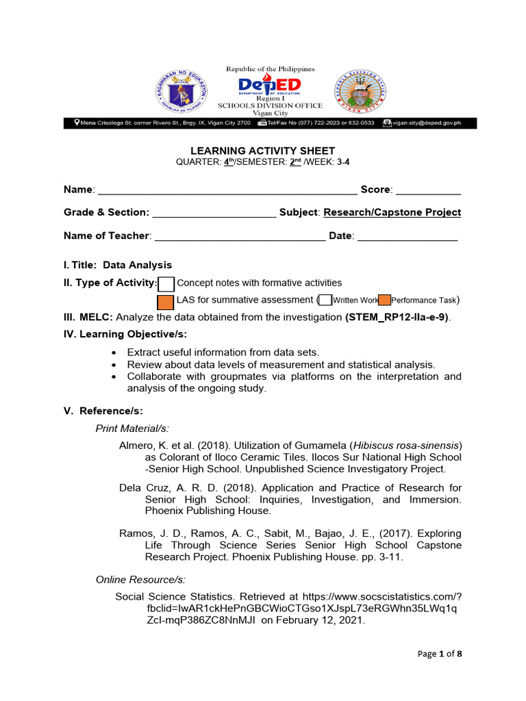 EnhancedLAS RCP 12 MELC 3-4 Week 3-4 | PDF | Statistics | Level Of ...
