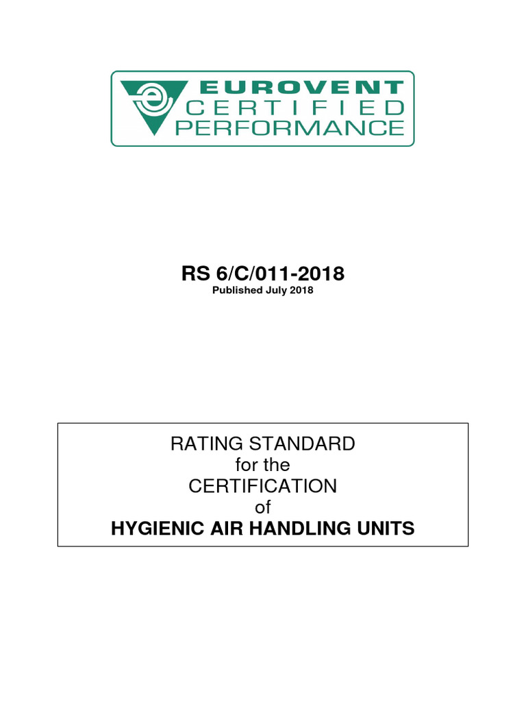 Hygienic Air Handling Unit Certification Standards | PDF | Filtration ...