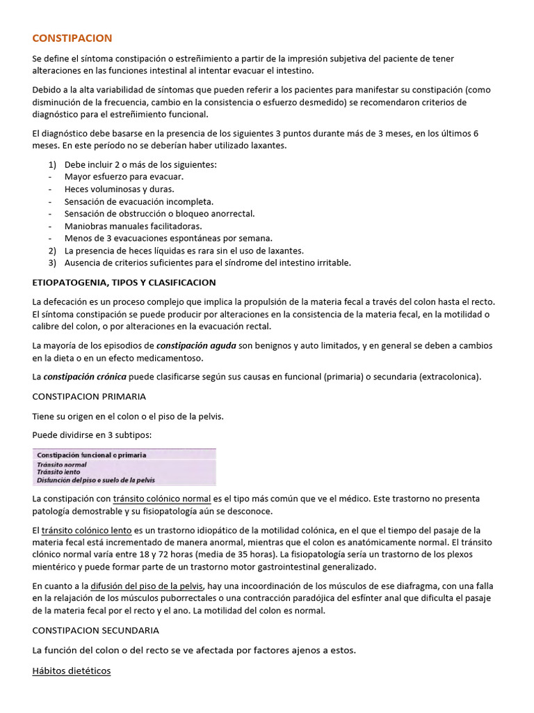 CONSTIPACION | PDF | Estreñimiento | Medicina CLINICA