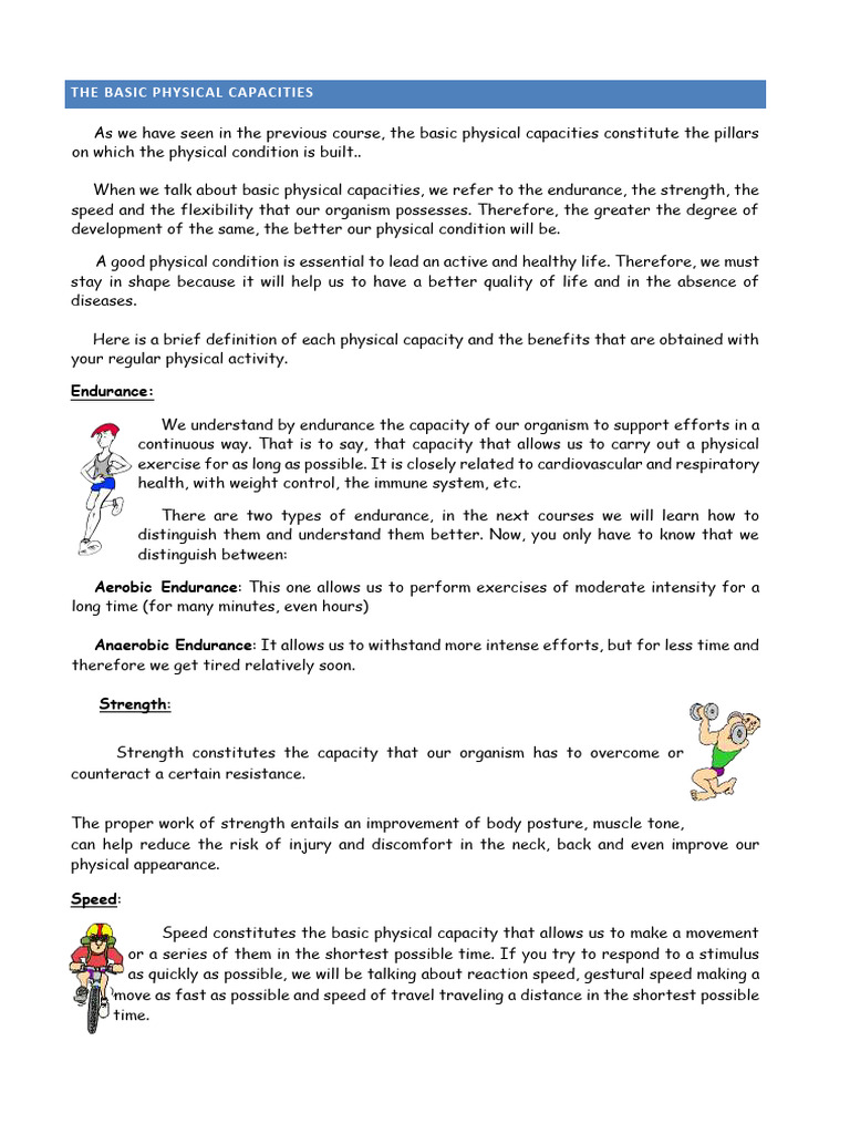 The Basic Physical Capacities 240728 132723 | PDF | Flexibility (Anatomy) | Endurance