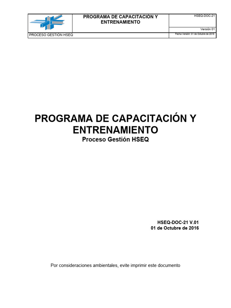 Hseq-Doc-21 Programa de Capacitacion y Entrenamiento | PDF | Tecnología