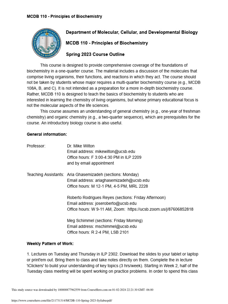 MCDB 110 Spring 2023 Syllabus PDF | PDF | Cell Membrane | Proteins