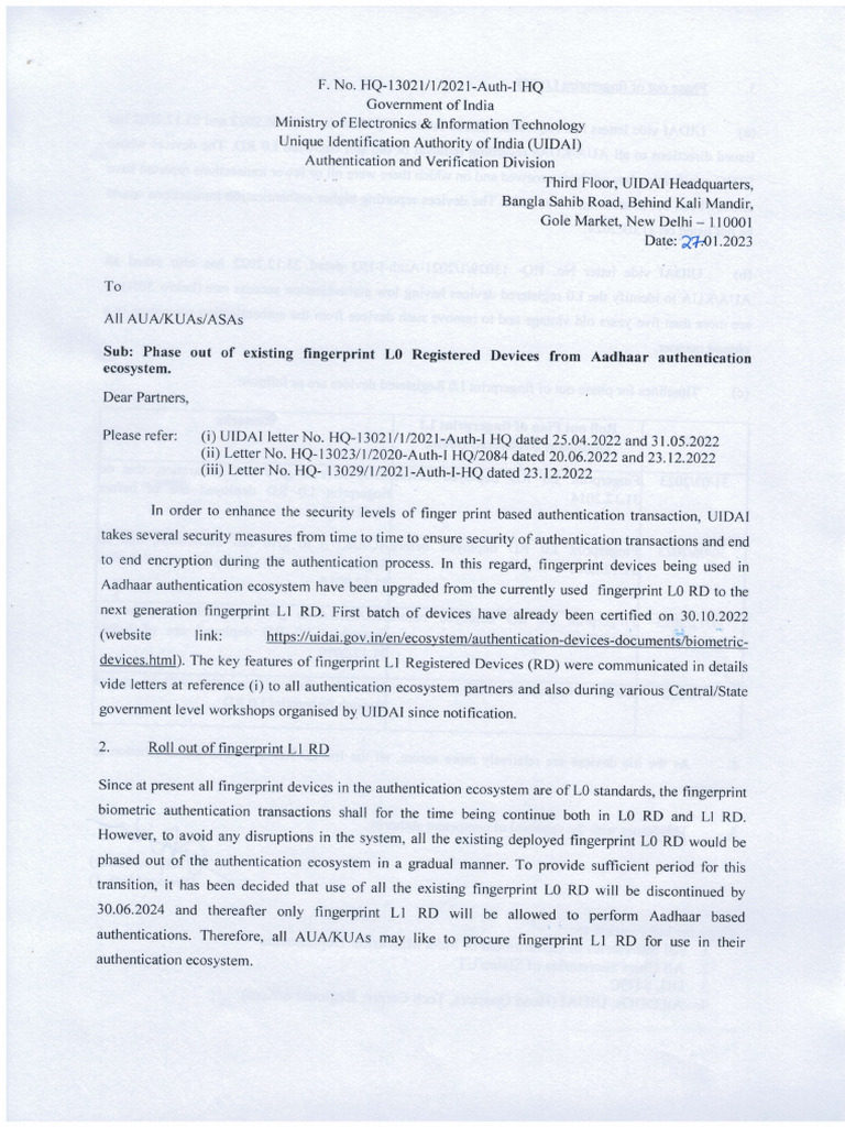 Uidai Letter | PDF | Authentication | Fingerprint