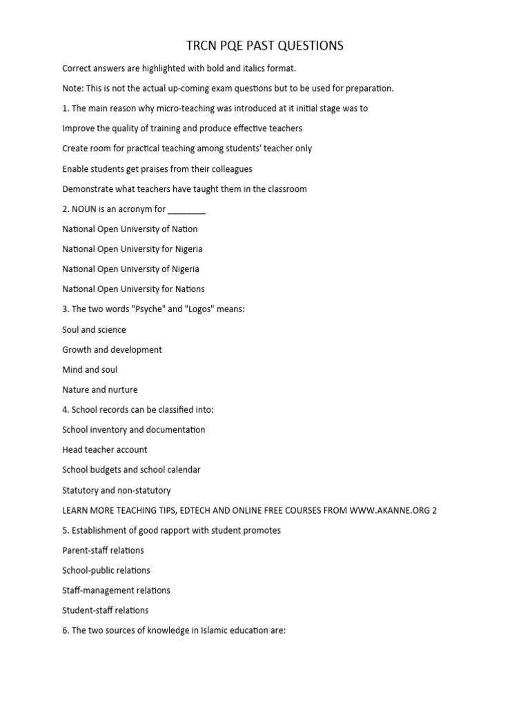 TRCN Pqe Past Questions | PDF | Educational Technology | Schools