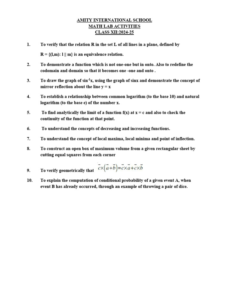 Math Lab Activities - XII 2024-25 - With Observations | PDF | Function (Mathematics) | Analysis