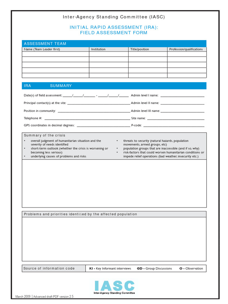 IRA Field Assessment Form | PDF | Toilet | Water