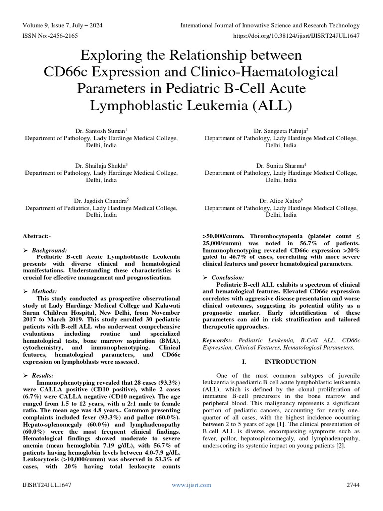 Exploring The Relationship Between CD66c Expression and Clinico-Haematological Parameters in ...