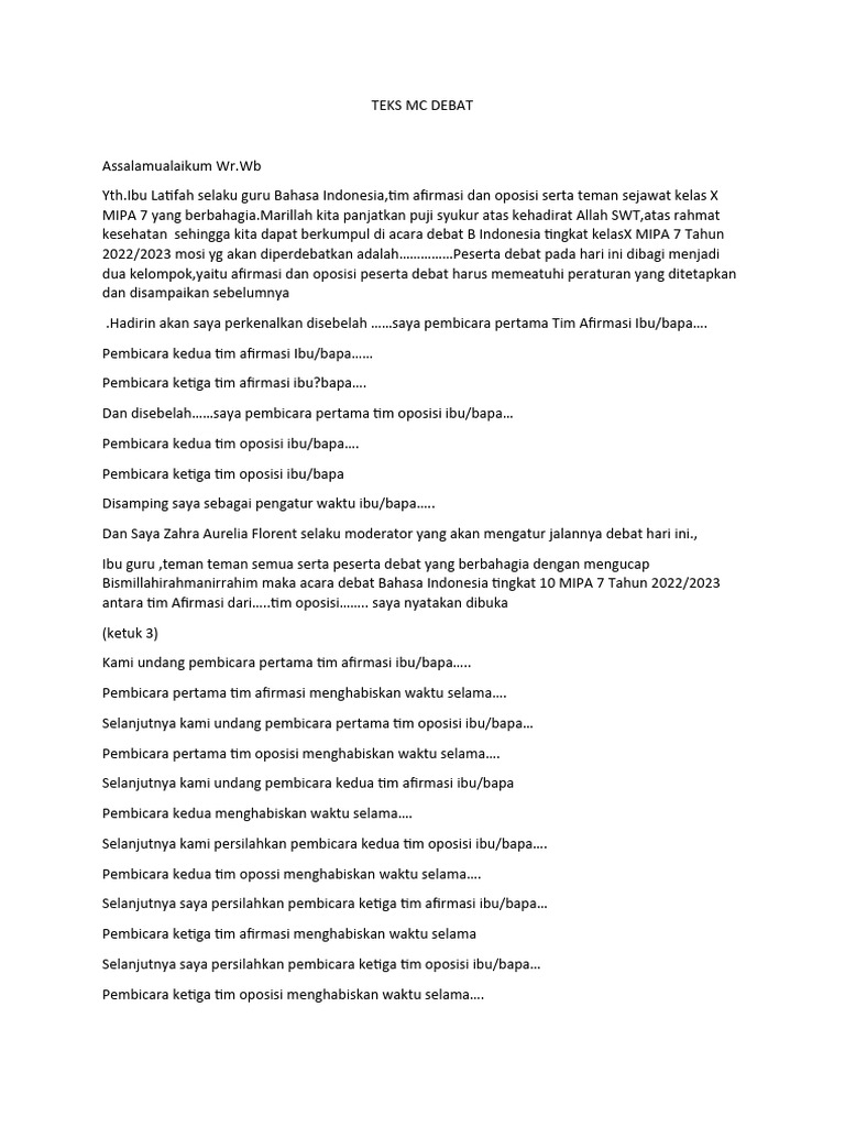 Teks Moderator Debat | PDF