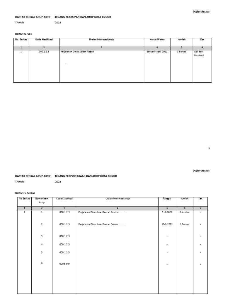 Contoh Daftar Berkas Dan Isi Berkas | PDF
