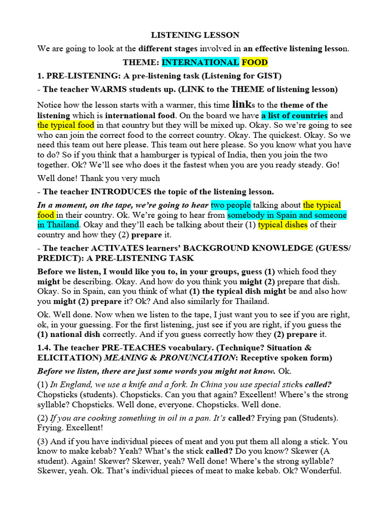 Listening Lesson - NS - Transcript - July 29, 2024 (REv) | PDF | Kebab ...