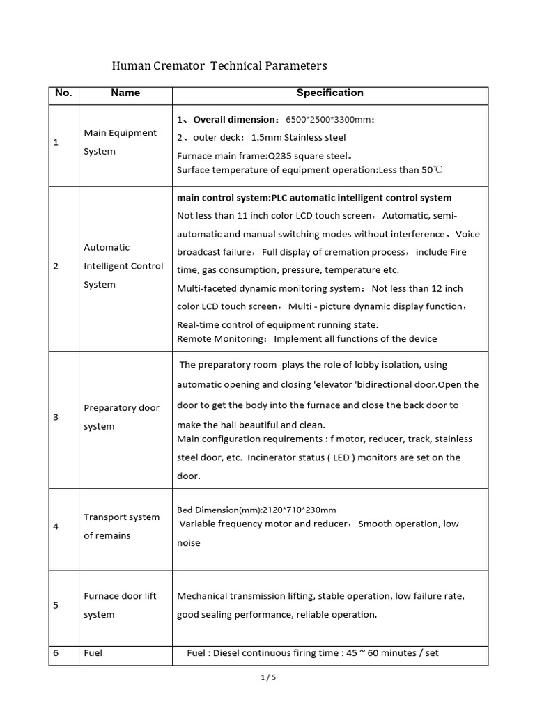 Human Cremator Specification | PDF | Combustion | Industrial Processes