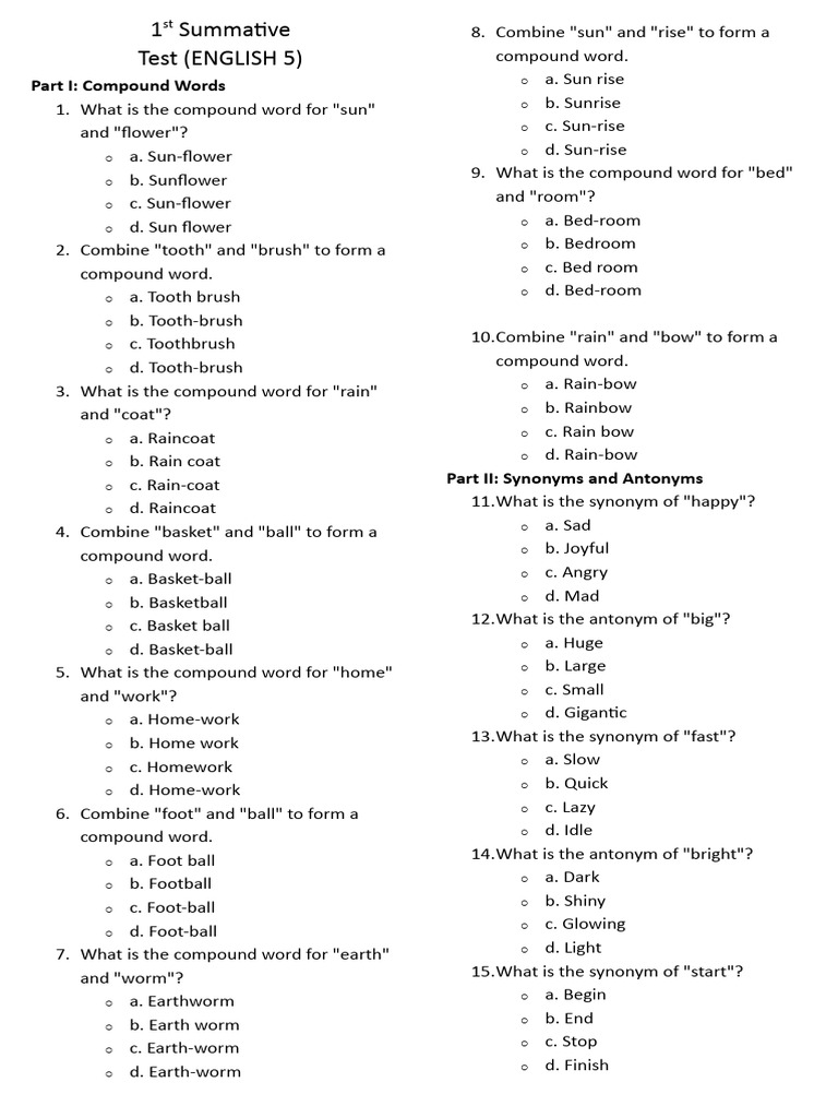 1st Summative Test in English Version 1 | PDF | Toothbrush