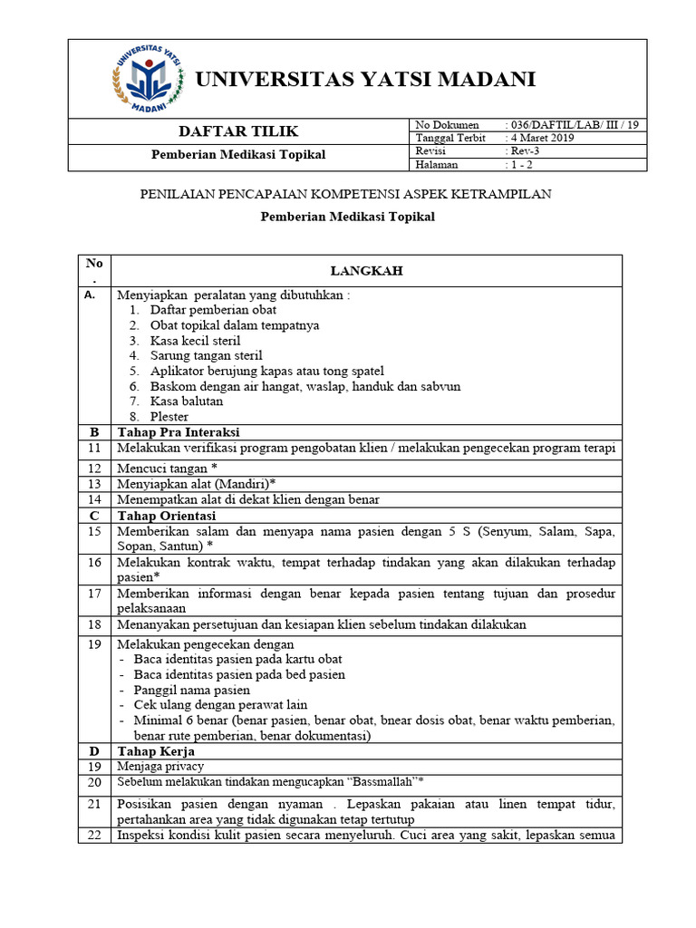 Daftil Pemberian Medikasi Topikal | PDF