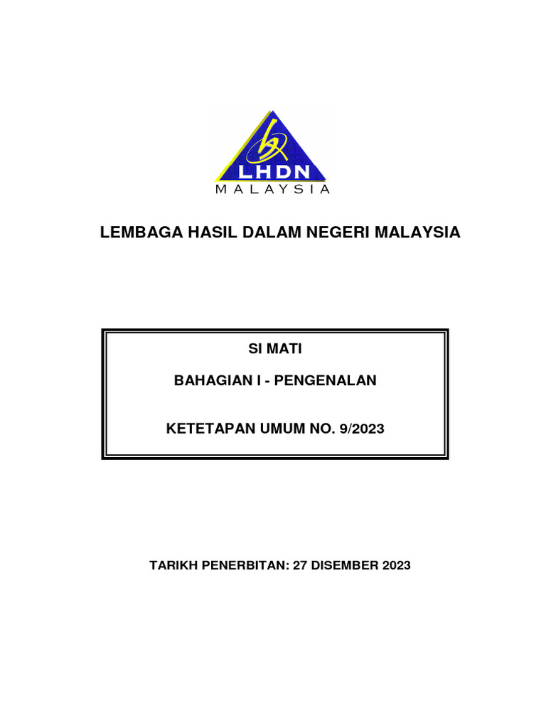 Ketetapan Umum No 92023 Si Mati Bahagian I Pengenalan | PDF